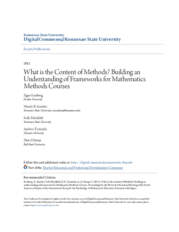 (PDF) What is the Content of Methods? Building an Understanding of ...