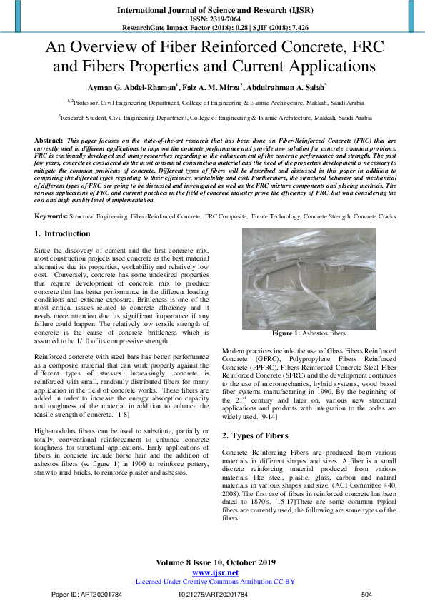 (PDF) An Overview of Fiber Reinforced Concrete, FRC and Fibers ...
