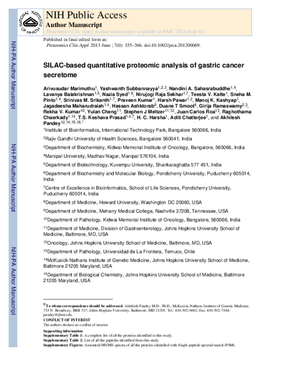 (PDF) SILAC-based quantitative proteomic analysis of gastric cancer secretome | Dukjin Kang ...
