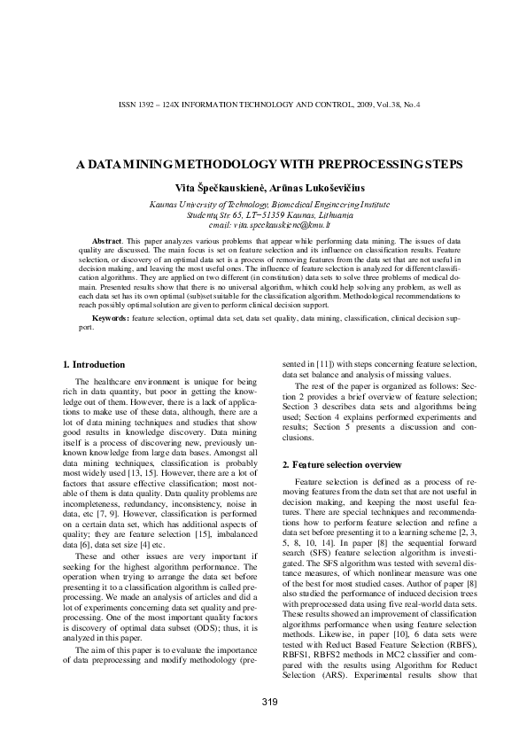 (PDF) A Data Mining Methodology with Preprocessing