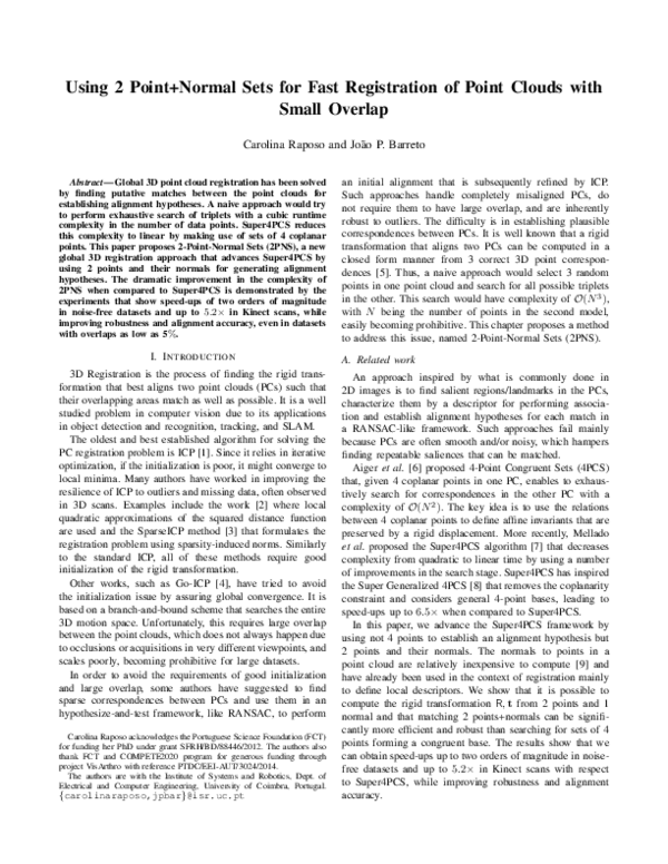(PDF) Using 2 point+normal sets for fast registration of point clouds ...