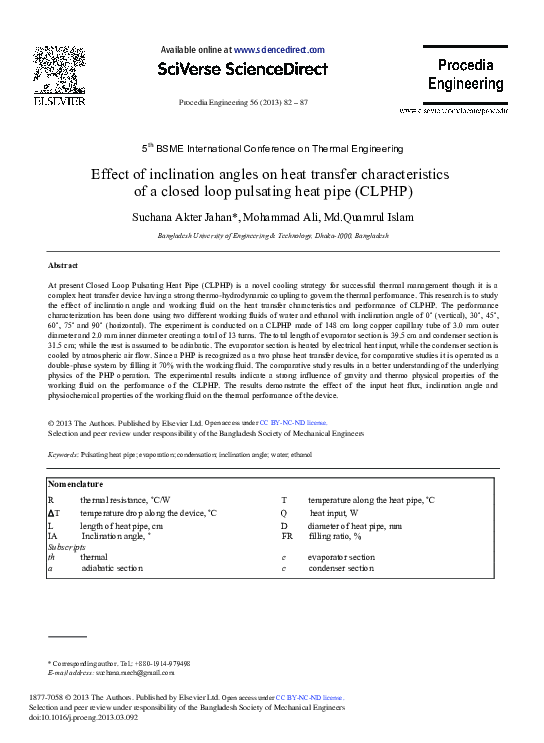 (PDF) Effect of Inclination Angles on Heat Transfer Characteristics of a Closed Loop Pulsating ...