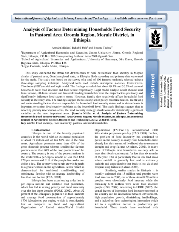 (PDF) Analysis of Factors Determining Households Food Security in ...