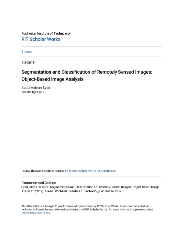 Pdf Segmentation And Classification Of Remotely Sensed Images Object Based Image Analysis
