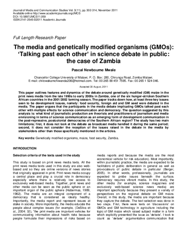 (PDF) The media and genetically modified organisms (GMOs): Talking past ...