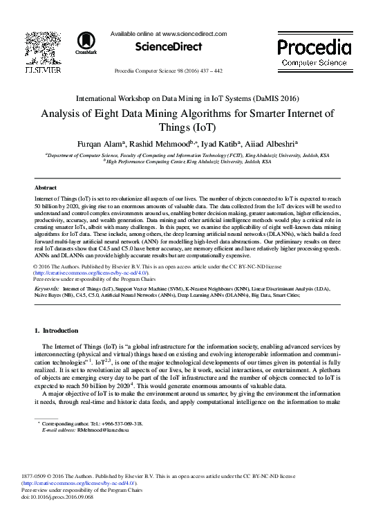 Pdf Analysis Of Eight Data Mining Algorithms For Smarter Internet Of 4007