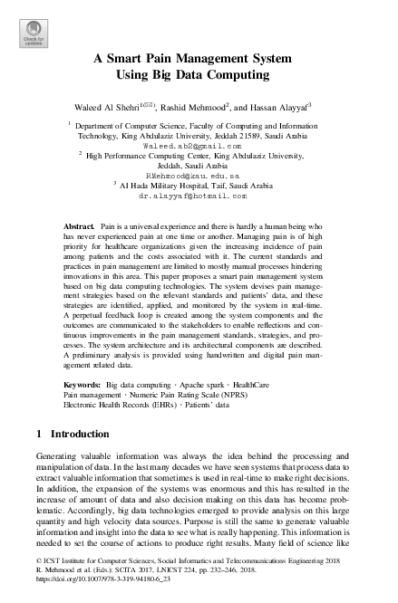 (PDF) A Smart Pain Management System Using Big Data Computing