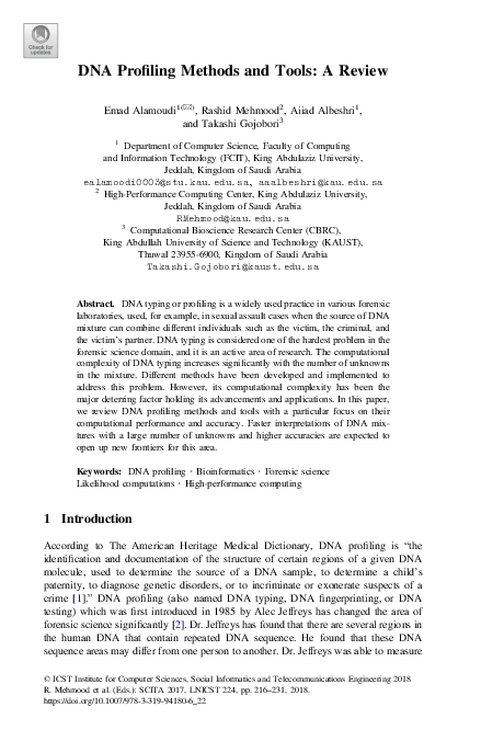 (PDF) DNA Profiling Methods and Tools: A Review