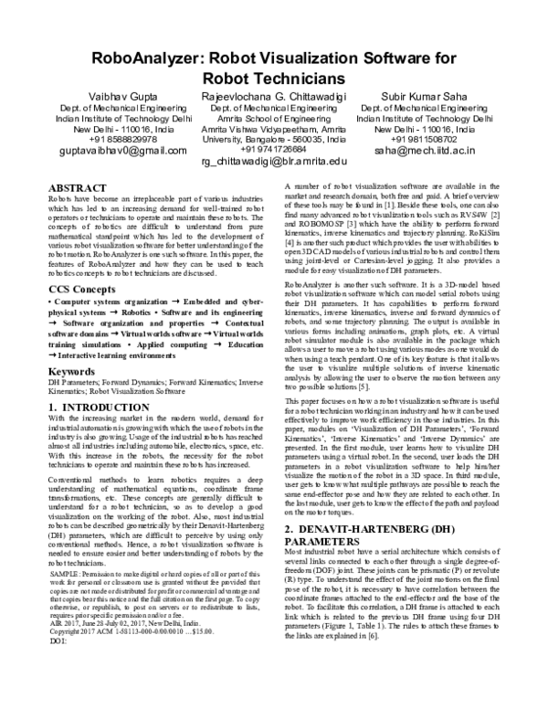 (PDF) RoboAnalyzer: Robot Visualization Software for Robot Technicians