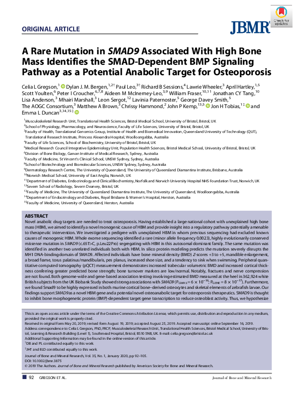 (PDF) A rare mutation in SMAD9 associated with high bone mass ...