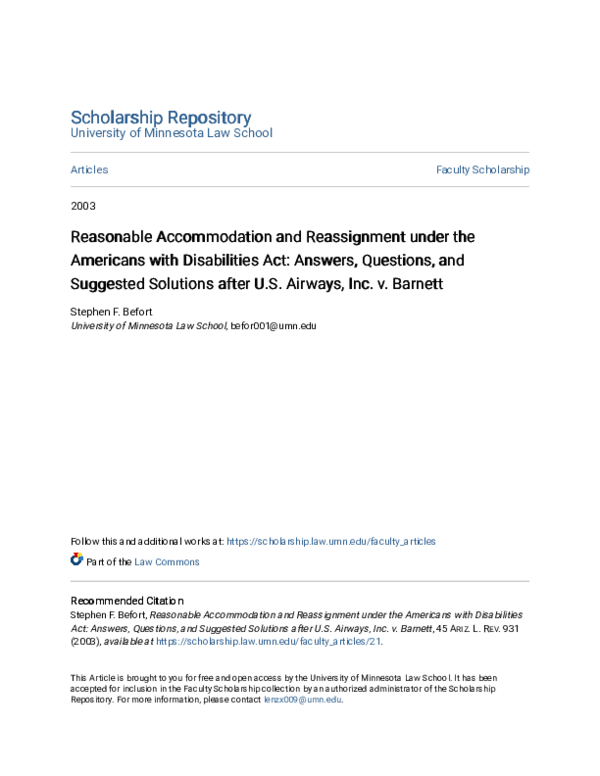 (PDF) Reasonable Accommodation and Reassignment under the Americans ...