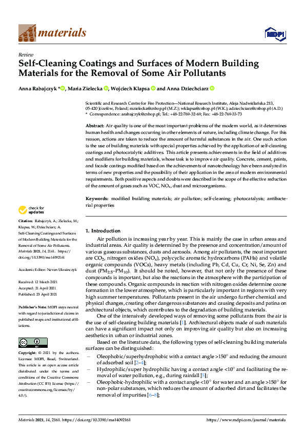 (PDF) Self-Cleaning Coatings and Surfaces of Modern Building Materials ...