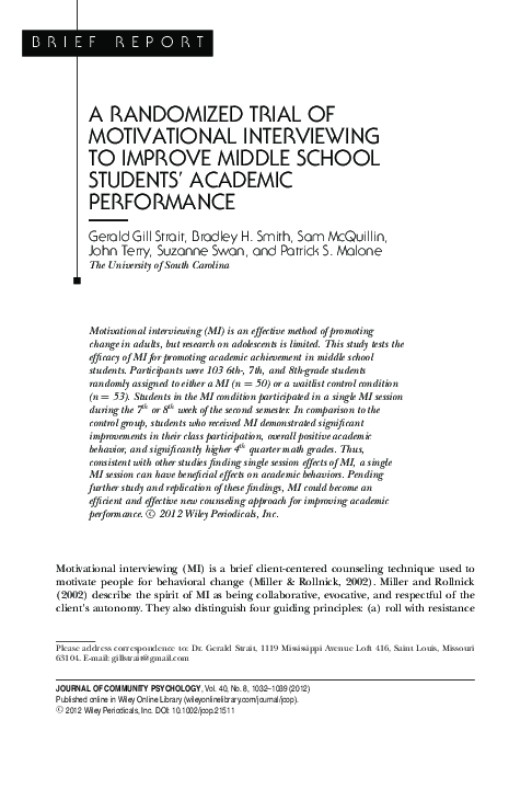 (PDF) A Randomized Trial of Motivational Interviewing to Improve Middle ...