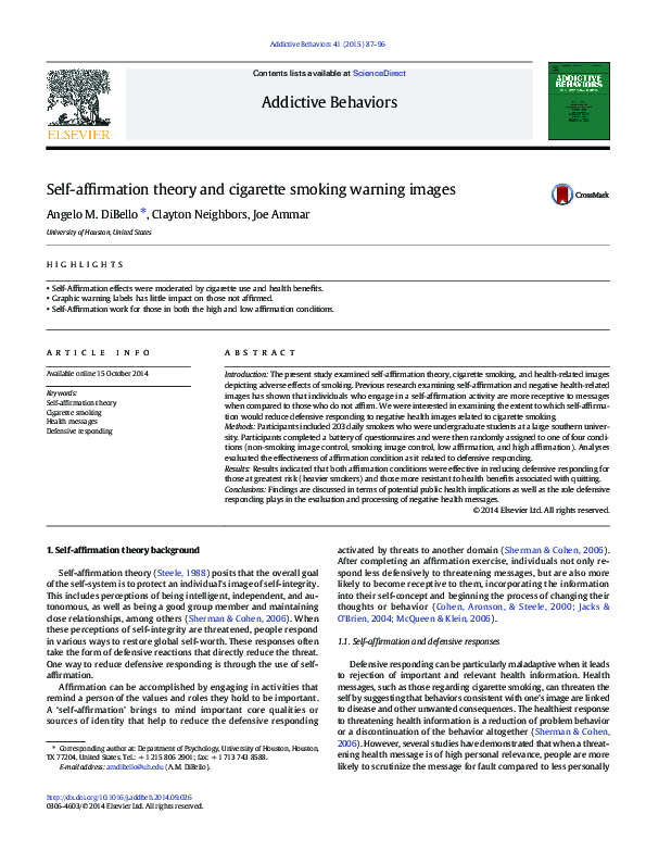 (PDF) Self-affirmation theory and cigarette smoking warning images