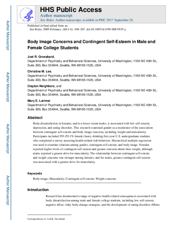 (PDF) Body Image Concerns and Contingent Self-Esteem in Male and Female ...