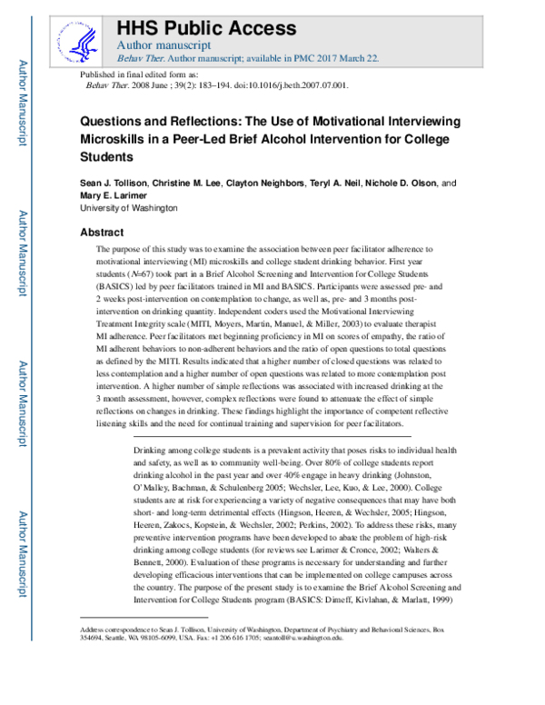 (PDF) Questions and Reflections: The Use of Motivational Interviewing ...