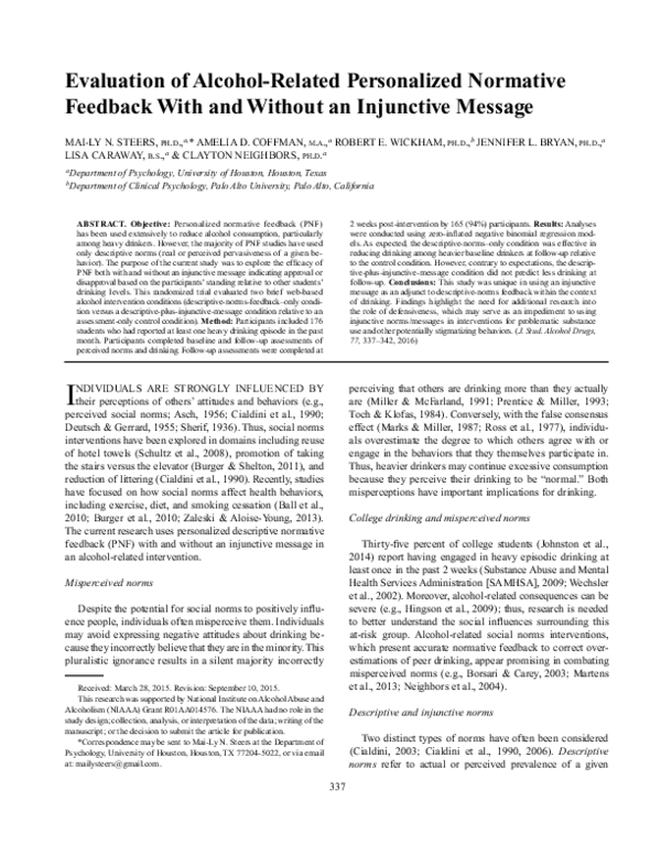 (PDF) Evaluation of Alcohol-Related Personalized Normative Feedback ...