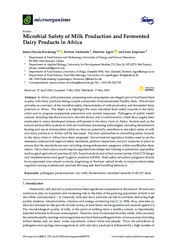(PDF) Microbial Safety of Milk Production and Fermented Dairy Products ...