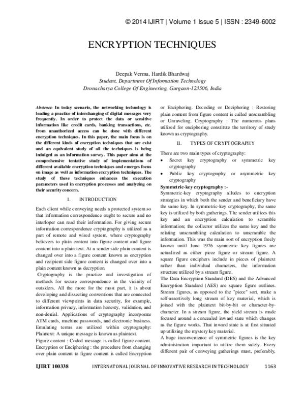 (PDF) Encryption Techniques