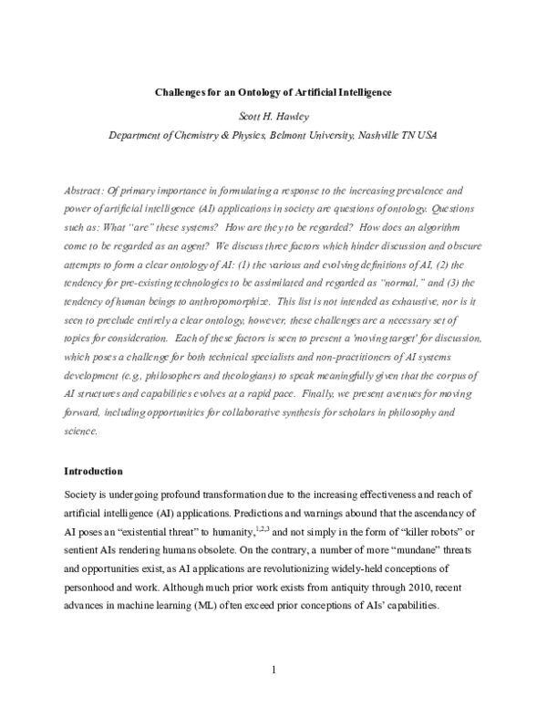 (PDF) Challenges for an Ontology of Artificial Intelligence
