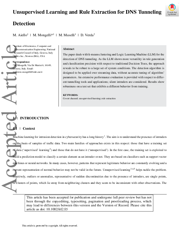 Pdf Unsupervised Learning And Rule Extraction For Dns Tunneling Detection