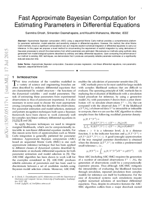 (PDF) Fast Approximate Bayesian Computation for Estimating Parameters in Differential Equations
