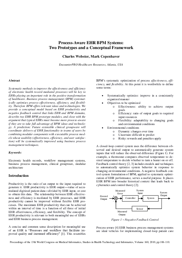 (PDF) Process-Aware EHR BPM Systems: Two Prototypes and a Conceptual ...