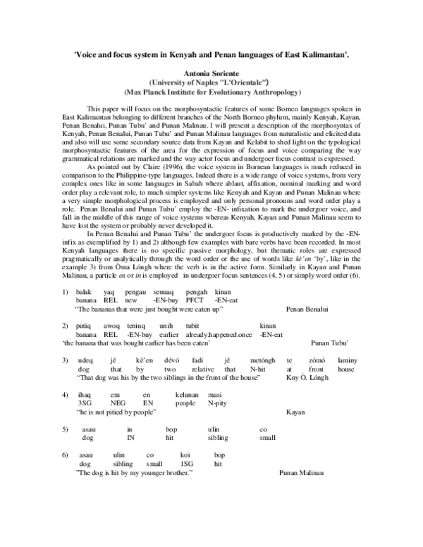 (PDF) Voice and focus system in Kenyah and Penan languages of East ...