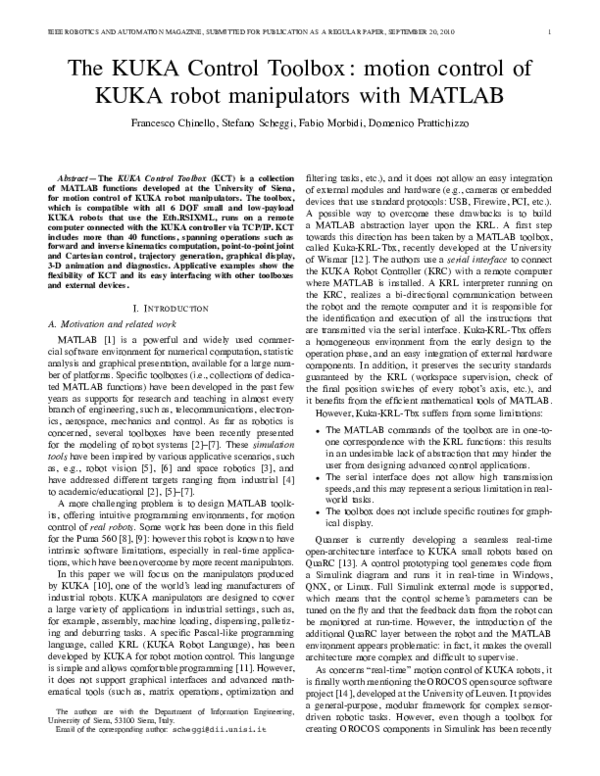 (PDF) The KUKA Control Toolbox: motion control of KUKA robot ...