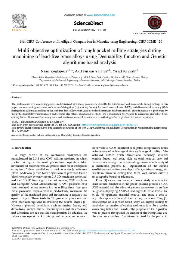 (PDF) Multi objective optimization of rough pocket milling strategies during machining of lead ...