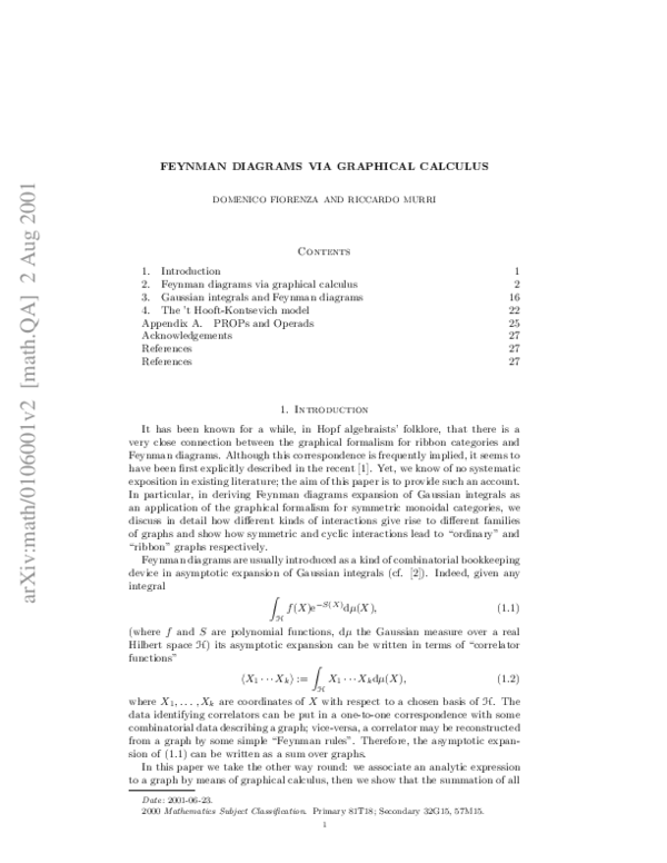 (PDF) Feynman Diagrams via Graphical Calculus