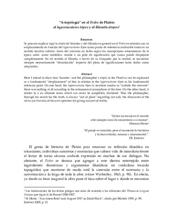 (PDF) “A-topología” en el Fedro de Platón: el hyperouránios tópos y el ...
