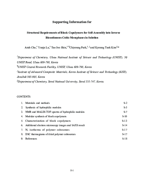 (PDF) Structural Requirements of Block Copolymers for Self-Assembly into Inverse Bicontinuous ...