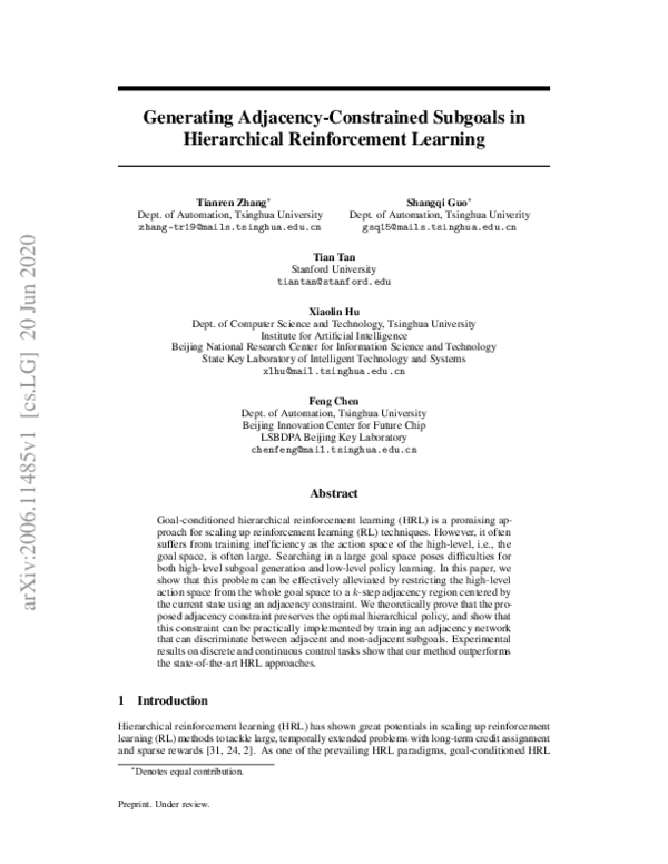 Pdf Generating Adjacency Constrained Subgoals In Hierarchical Reinforcement Learning