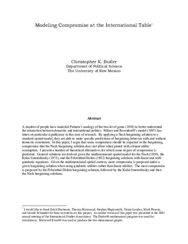 (PDF) Modeling Compromise at the International Table