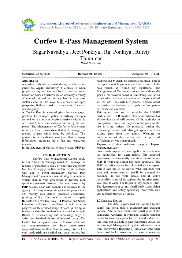 (PDF) Curfew E-Pass Management System