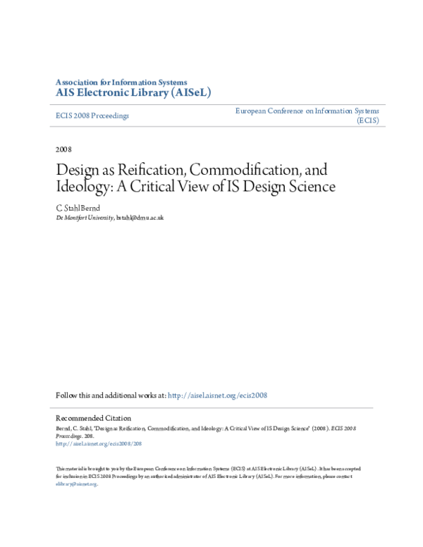 (PDF) Design as Reification, Commodification, and Ideology: A Critical ...