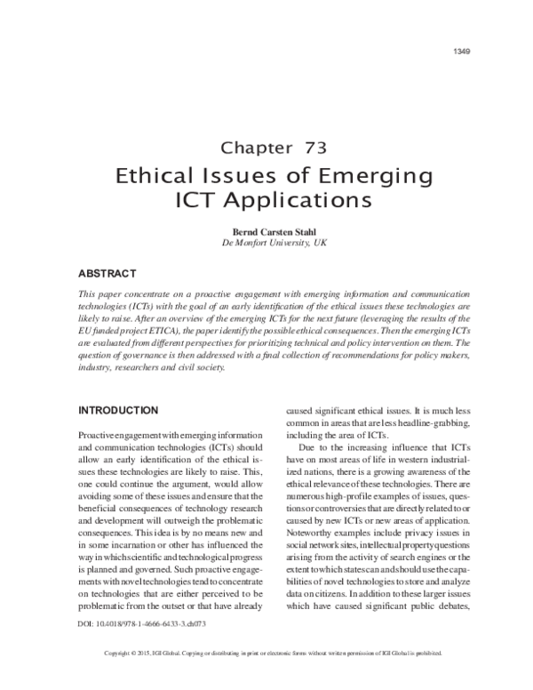 (PDF) Ethical Issues of Emerging ICT Applications