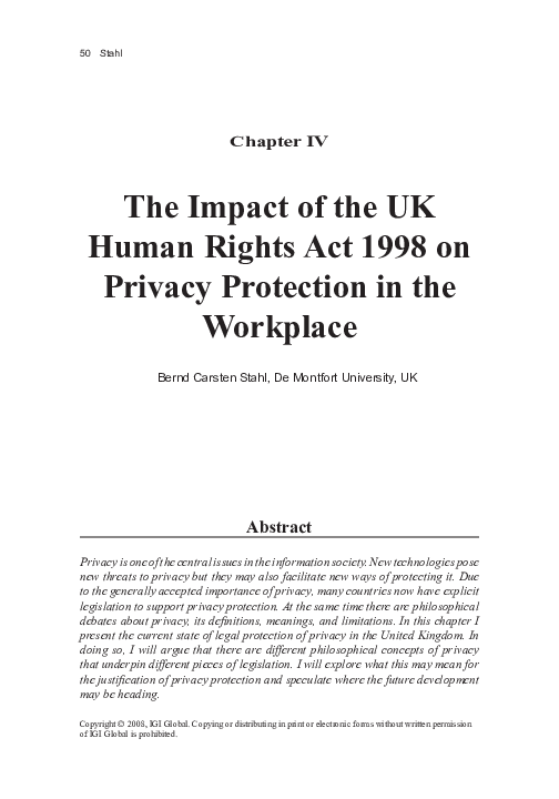 (PDF) The Impact of the UK Human Rights Act 1998 on Privacy Protection ...