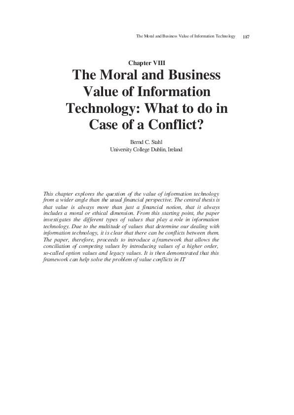 (PDF) The Moral and Business Value of Information Technology
