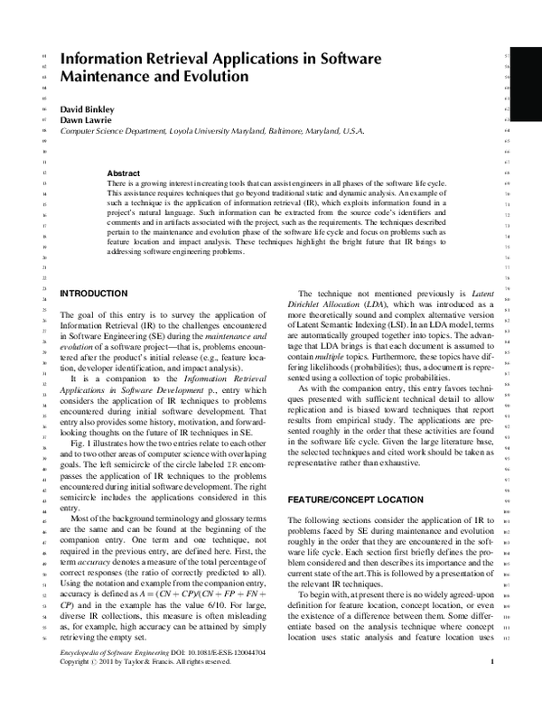 (PDF) Information retrieval applications in software maintenance and ...