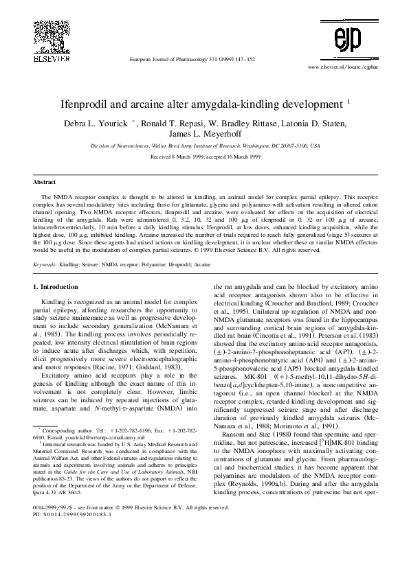 (PDF) Ifenprodil and arcaine alter amygdala-kindling development