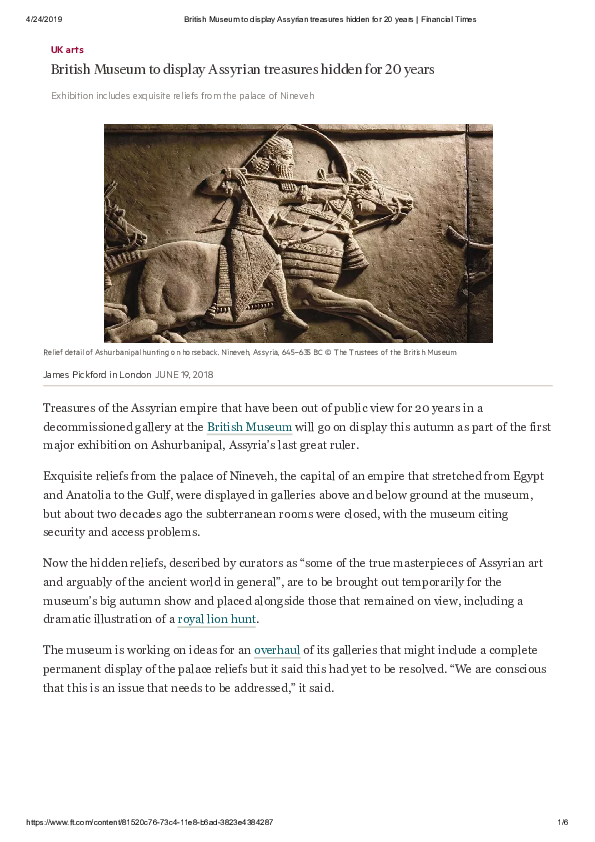 (PDF) British Museum to display Assyrian treasures hidden for 20 years ...