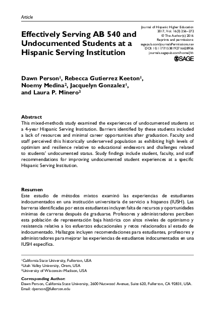 (PDF) Effectively Serving AB 540 and Undocumented Students at a ...