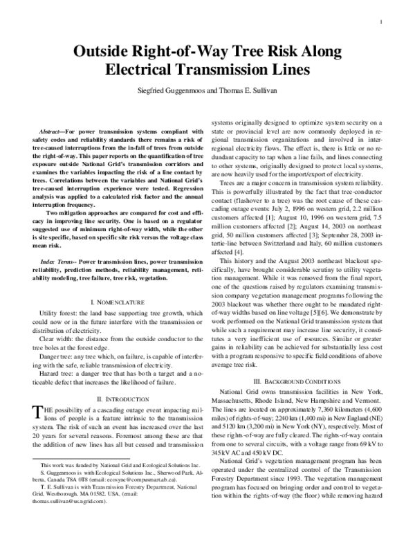 (PDF) Outside Right-of-Way Tree Risk Along Electrical Transmission Lines