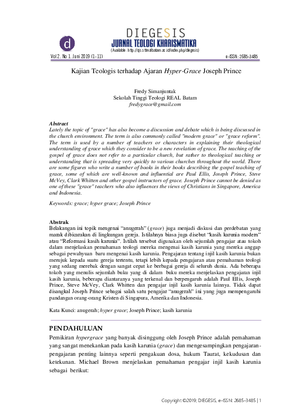 (PDF) Kajian Teologis terhadap Ajaran Hyper-Grace Joseph Prince