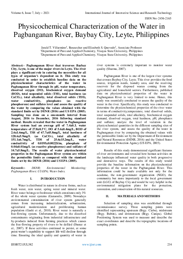 (PDF) Physicochemical Characterization of the Water in Pagbanganan ...