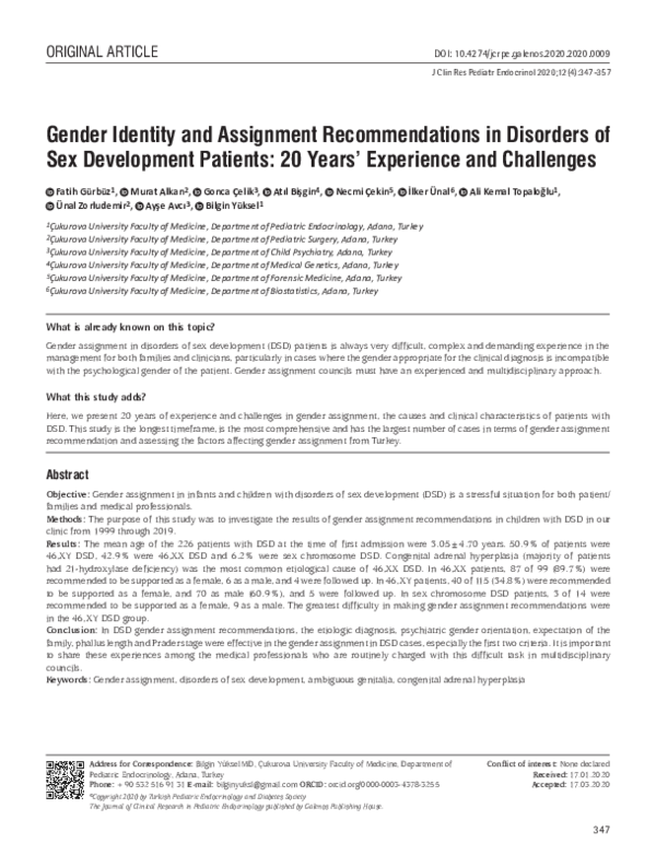 (PDF) Gender Identity and Assignment Recommendations in Disorders of ...