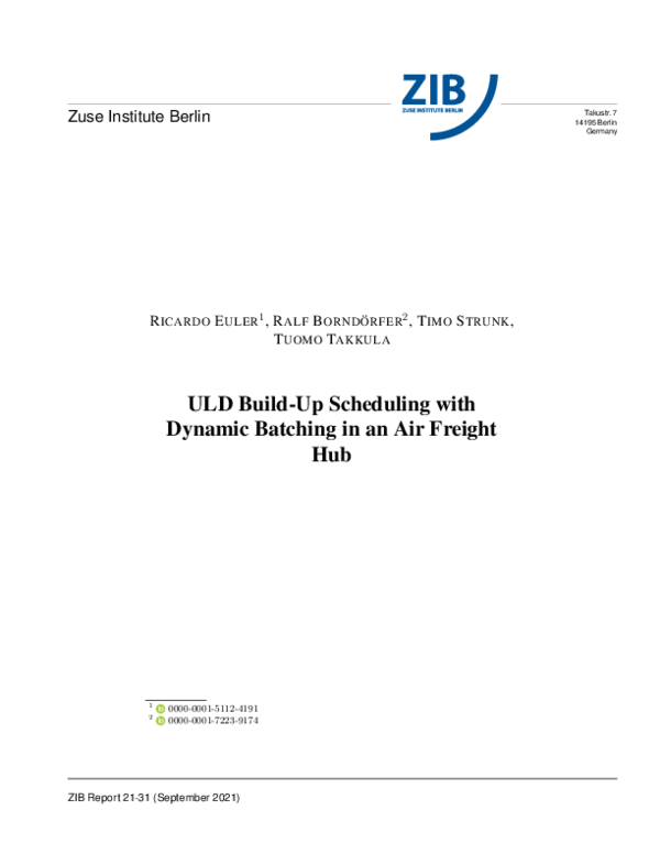 (PDF) ULD Build-Up Scheduling with Dynamic Batching in an Air Freight Hub