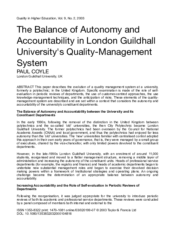 (PDF) The Balance of Autonomy and Accountability in London Guildhall ...